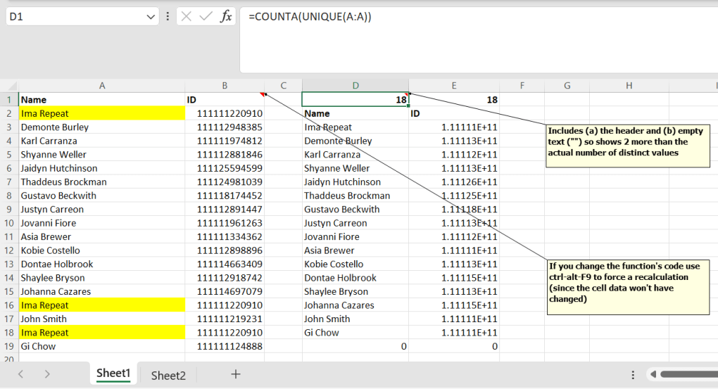 Excel function to generate numeric UID for person name and pseudonymise ...